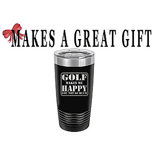 Rogue River Tactical Funny Golf Makes Me Happy Golf Ball 20 Oz. Travel Tumbler Mug Cup w/Lid Vacuum Insulated Hot or Cold Gift For Golfer Dad Grandpa Ball Black