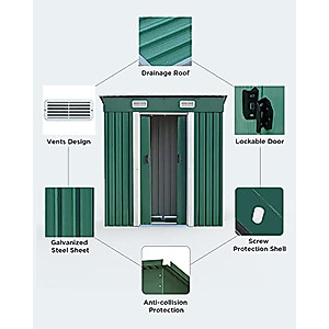 Arlopu 6 x 3.5 FT Outdoor Storage Shed, Metal Sheds with Sliding Doors and Vents, Waterproof Tool Storage Cabinet, Backyard Patio Lawn, for Bicycle, Garden Tool, Pet House, Utility Room (Dark Green)