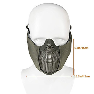 AOUTACC Airsoft Mask, Half Face Mesh Masks with Ear Protection for CS/Hunting/Paintball/Shooting (Mesh Ear, Gray)