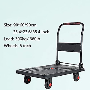 Generic Platform Hand Truck Platform Truck with Plastic Panel and Thicken Metal Foldable Handle Push Cart with Mute Wheels for Home Office Load Capacity 660lb Foldable (Size : Mutetone), Black,blue