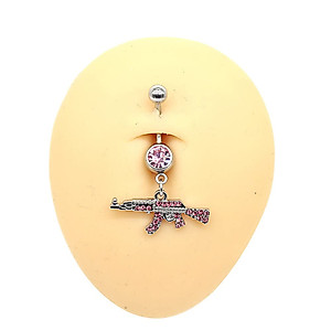 Fuqimanman2020 Fashion Rifle Gun Belly Button Ring for Women Men Dangle Nevel Ring Rifle Belly Button Nail Piercing Jewelry-Red