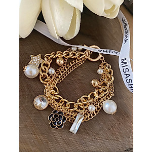 Fashion Jewelry designer inspired statement gold tone chain boho chic charm bracelet for women (Clover)