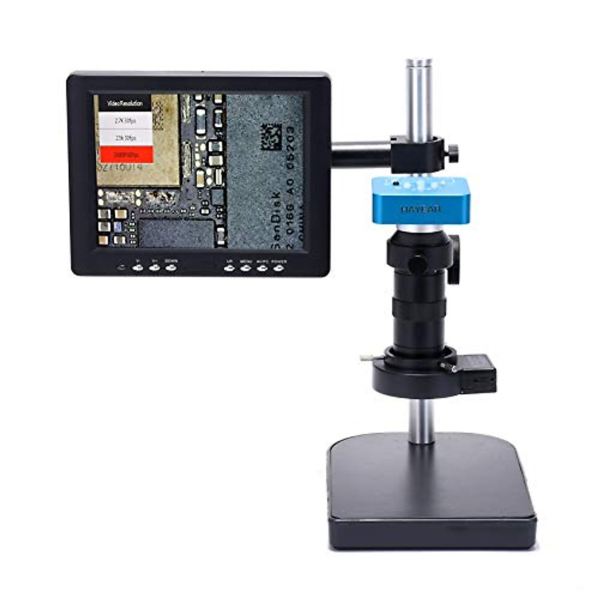 HAYEAR 34MP 1080P 60FPS 2K Full HD HDMI USB C-Mount Electronic Industry Microscope Camera Kit Digital Magnifier for PCB Repair + 100X C-Mount Lens+8" HD LCD Monitor + 40 LED Illumination Lamp