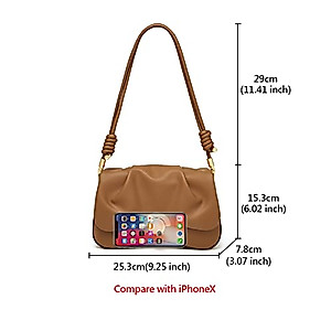 FOXLOVER Small Leather Shoulder Bags for Women Fashion Cute Hobo Handbag Ladies Underarm Bag and Purse with Kiss Lock Closure(khaki)