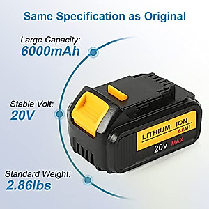 Amityke Compatible with Dewalt 6000mAh 20V Battery 4Pack Replacement for Dewalt 20V Batteries DCB205 DCB206 DCB204 DCB200