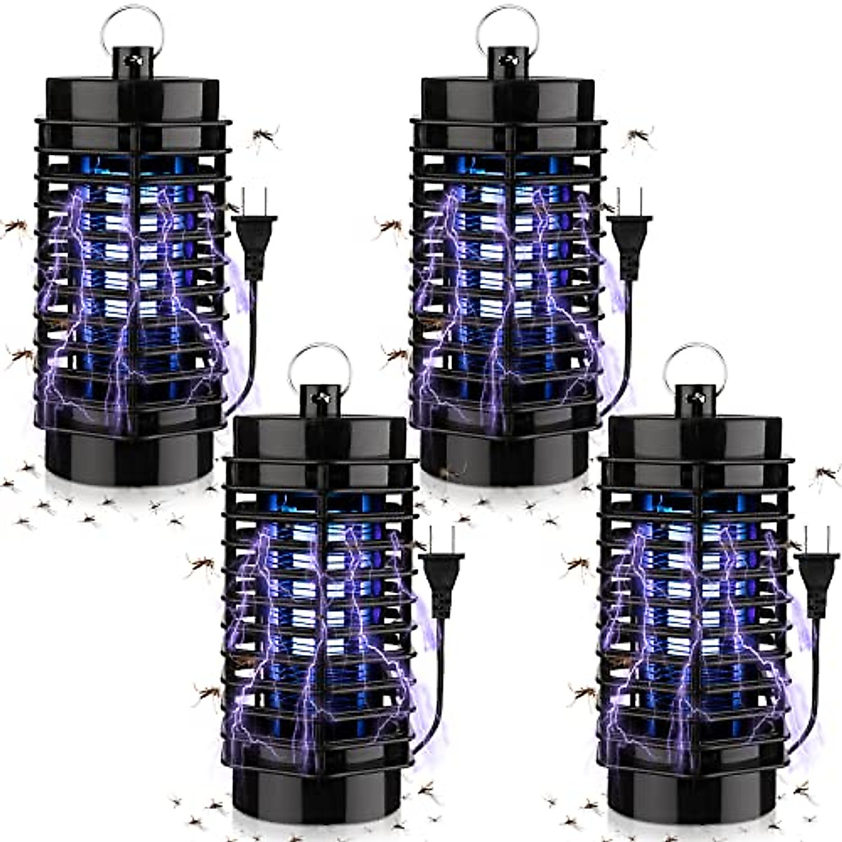 4 Pcs Summer Bug Zapper Indoor Electric Mosquito Zapper Insect Fly Zapper Mosquito Trap for Indoor Outdoor Home Patio Kitchen Backyard Camping Gnat Moth Fruit Fly, Black