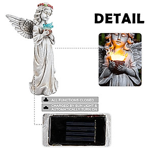 Ovewios Angel Garden Statue Outdoor Decor, Angel Garden Figurine Hold Dove with Solar Lights Waterproof Resin Yard Art Decoration Lawn Ornament Sculpture for Outside Patio Yard Gift