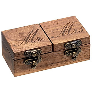 COSISO Mr & Mrs Vintage Wooden Wedding Ring Box for Ceremony Engagement Proposal Bearer Display or Jewelry Organizer Storage