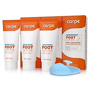 Carpe Antiperspirant Foot Lotion 3 Tubes WITH FREE APPLICATOR, A dermatologist-recommended solution to stop sweaty, smelly feet, Helps prevent blisters, Great for hyperhidrosis