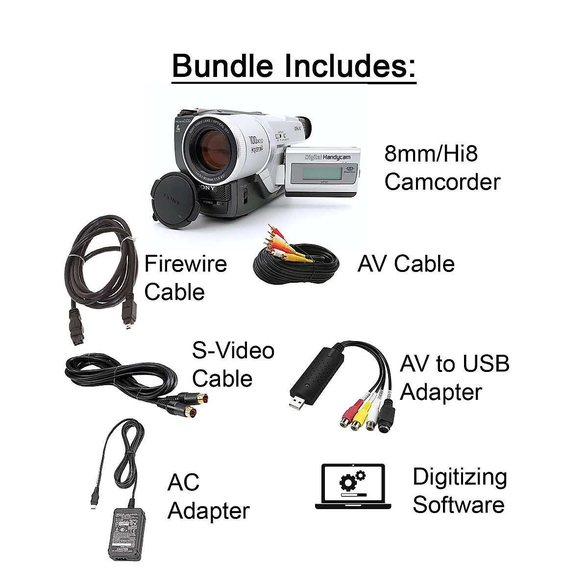 Tech Collector 8mm, Digital8, and Hi8 Transfer Bundle for Digitizing 8mm Tapes and Converting 8mm to DVD, Includes Camcorder and USB Adapter