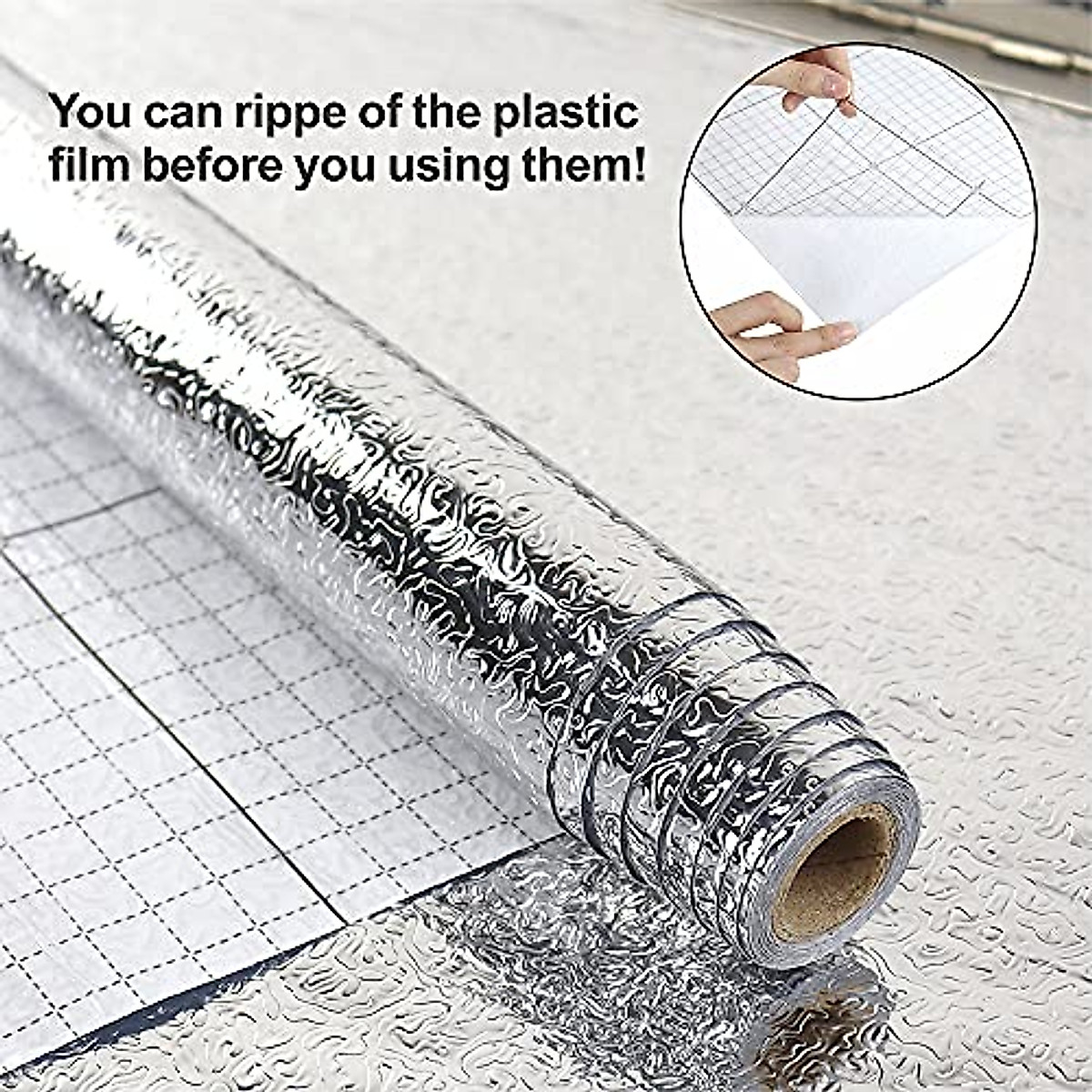 4PCS Kitchen Oil Proof Backsplash Wallpaper Peel and Stick Aluminum Foil Contact Paper Self Adhesive Water Proof Heat Resistant Wall Sticker for Countertop Cabinet Drawer Liner Shelf Liner(472 Inch)