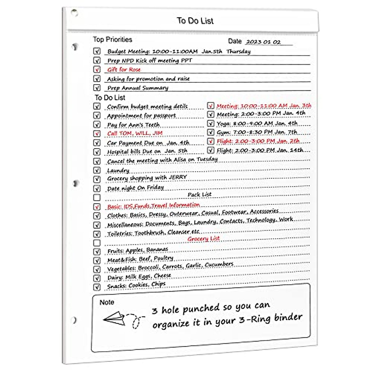 To Do List Notepad, Daily Task Planner with Checklist, 52 Sheets Tear Off Note Pad with 2023 Calendar, Work and Personal Organized, 8.5" X 11", A4 Size, 3 Hole Punched