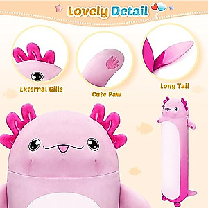 Axolotl Plush Pillow, Long Soft Stuffed Animal Body Plush, Cute Animal Plush Pillow, Kawaii Axolotl Toy Gift for Girls Boys (Pink)