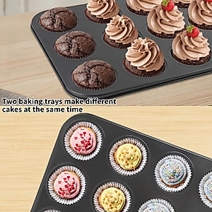 Doubay 12 Cup Muffin Pan - Nonstick Muffin Tins & Cupcake Pans for Baking - Superior Carbon Steel Coating - Safe to Use in 450F Oven - Ideal for Brownies, Cakes, Quiche - Dishwasher Safe