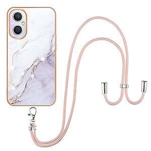 ONV Lanyard Case for OnePlus N20 5G - Crossbody Detachable Neck Strap Phone Case Silicone Bumper Marble Painted TPU Ultra Thin Cover for OnePlus N20 5G [Marble] -White