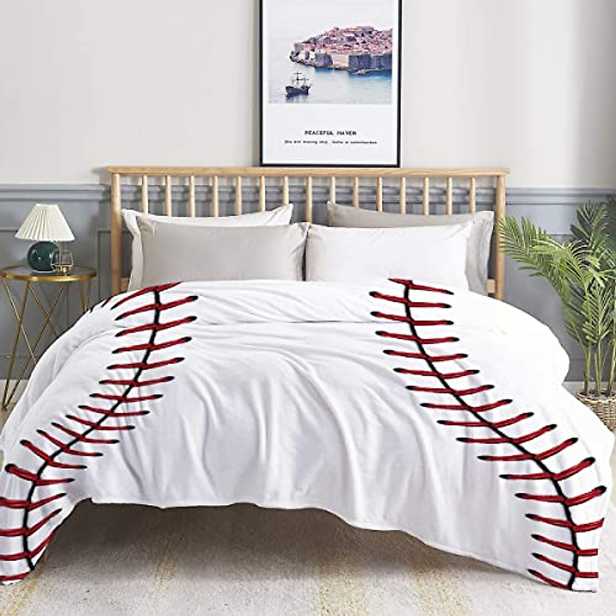 RICKYOUNG Baseball Style Flannel Lightweight Blankets Quilt Plush Fleece Soft Bedding Throw Blanket for Couch and Bed 80"x60" for Adult