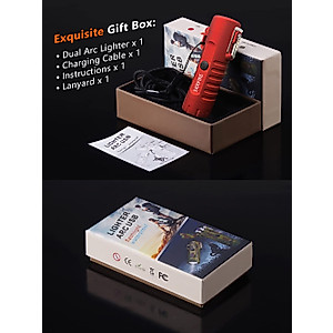 SKRFIRE Electric Outdoor Lighter Waterproof Plasma Lighter Windproof Arc Lighter Portable Fashion Lighter for Lighting Suitable for Emergency Survival Kit, Camping, Hiking (Red)