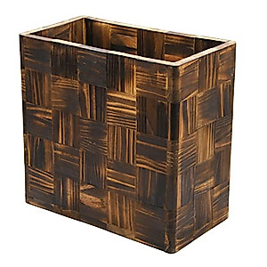 Owlgift Wooden Rustic Burnt Waste Basket Trash Bin, Rectangular Wastebaskets, Bathroom Garbage Can, Bedroom Dorm Recycle Office Can Wastebasket Décor, 5.3" x 10" 9.5"