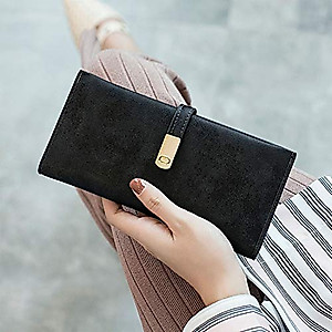 TOPKULL Ultra Slim Wallet for Women Leather,Thin Womens Wallet Billfold Skinny Rfid Ladies Wallet Large Bifold Long Card Holder Flat Coin Purse Magnetic Closure (Black)