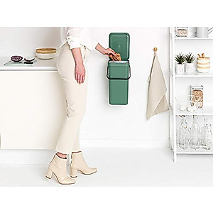 Brabantia Sort & Go Kitchen Recycling Bin (16 L/Fir Green) Stackable Waste Organiser with Handle & Removable Lid, Easy Clean, Fixtures Included for Wall/Cupboard Mounting