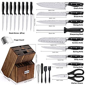Knife set, 23 Pcs Kitchen Knife Set with Block & Sharpener Rod, High Carbon Stainless Steel Chef knife set, Ultra Sharp, Full-Tang Design