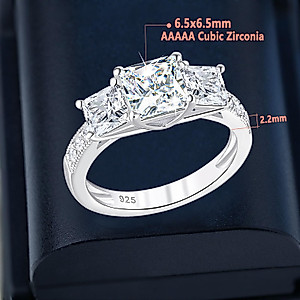SHELOVES 2 Ct Three-stone Princess Cut Cubic Zirconia Engagement Ring for Women 925 Sterling Silver Sz 6