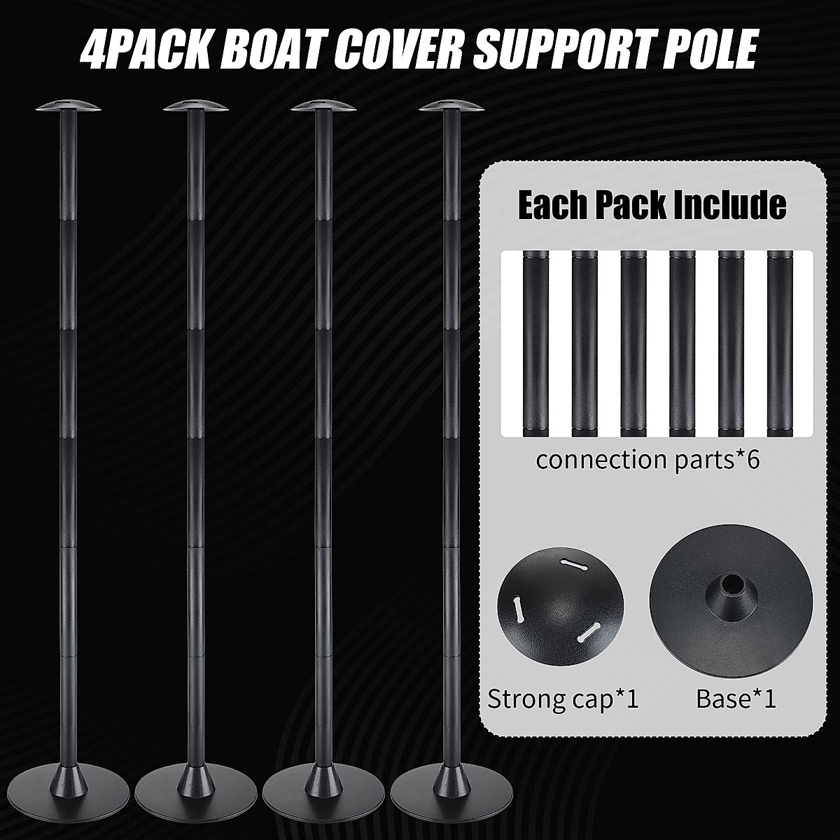 4 Pcs Boat Cover Support Pole, Black Adjustable Boat Cover Support System, Height 12''-54'', ABS Plastic Pole Jon Boat Accessories for Supporting Fishing Bass Pontoon Boat Trailer Cover