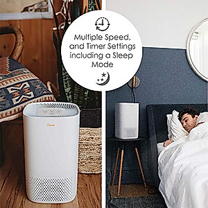 Crane Air Purifier with True HEPA Filter, Germicidal UV Light, 250 Sq Feet Coverage, Timer Function, Sleep Mode, Washable Particle Filter, EE-5067