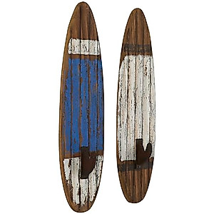 Deco 79 Wood Surfboard Wall Hook, Set of 2 6" W, 27" H, White