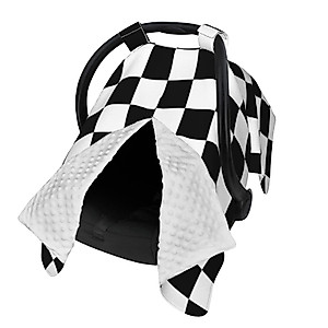 Baby Car Seat Cover Black and White Checkered Winter Carseat Canopies Cover Soft Breathable Infant Carseat Canopy for Infant Boys Girls#