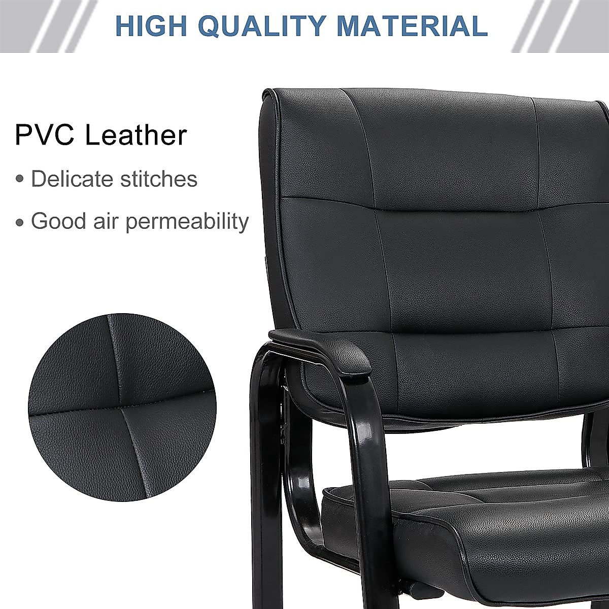 ZenStyle Set of 2 Office Leather Guest Chairs with Padded Arm Rest, Reception Chairs Executive Side Chair with Bonded Leather and Black Metal Frame for Waiting Room, Conference, Reception Meeting