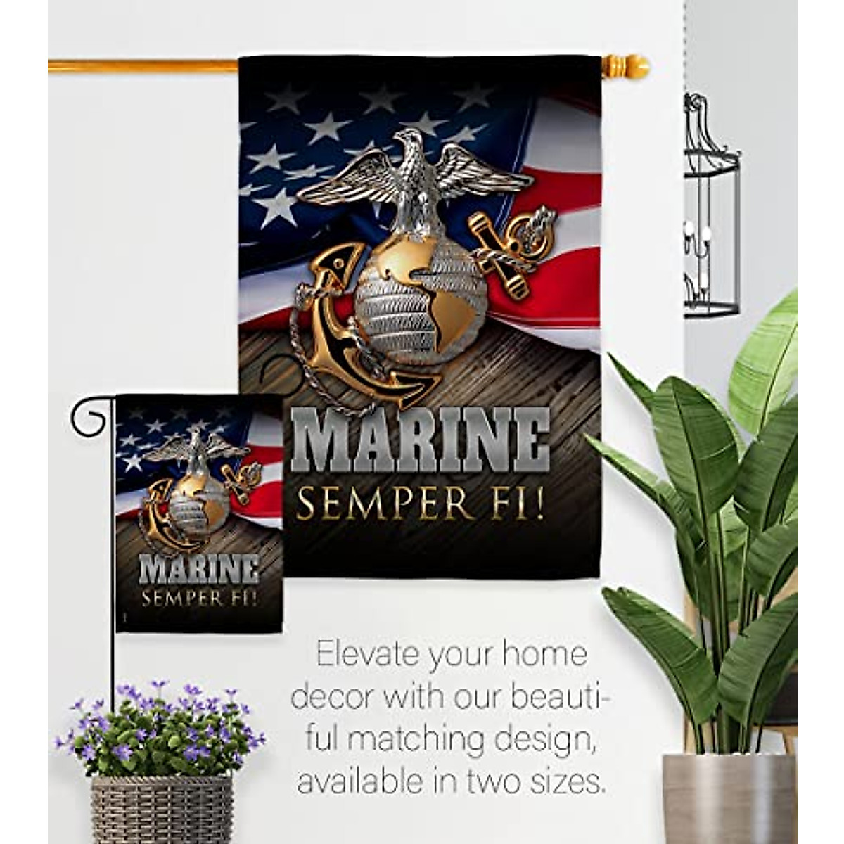 Marine Semper Fi Garden Flag - Armed Forces USMC United State American Military Veteran Retire Official - House Decoration Banner Small Yard Gift Double-Sided Made In USA 13 X 18.5
