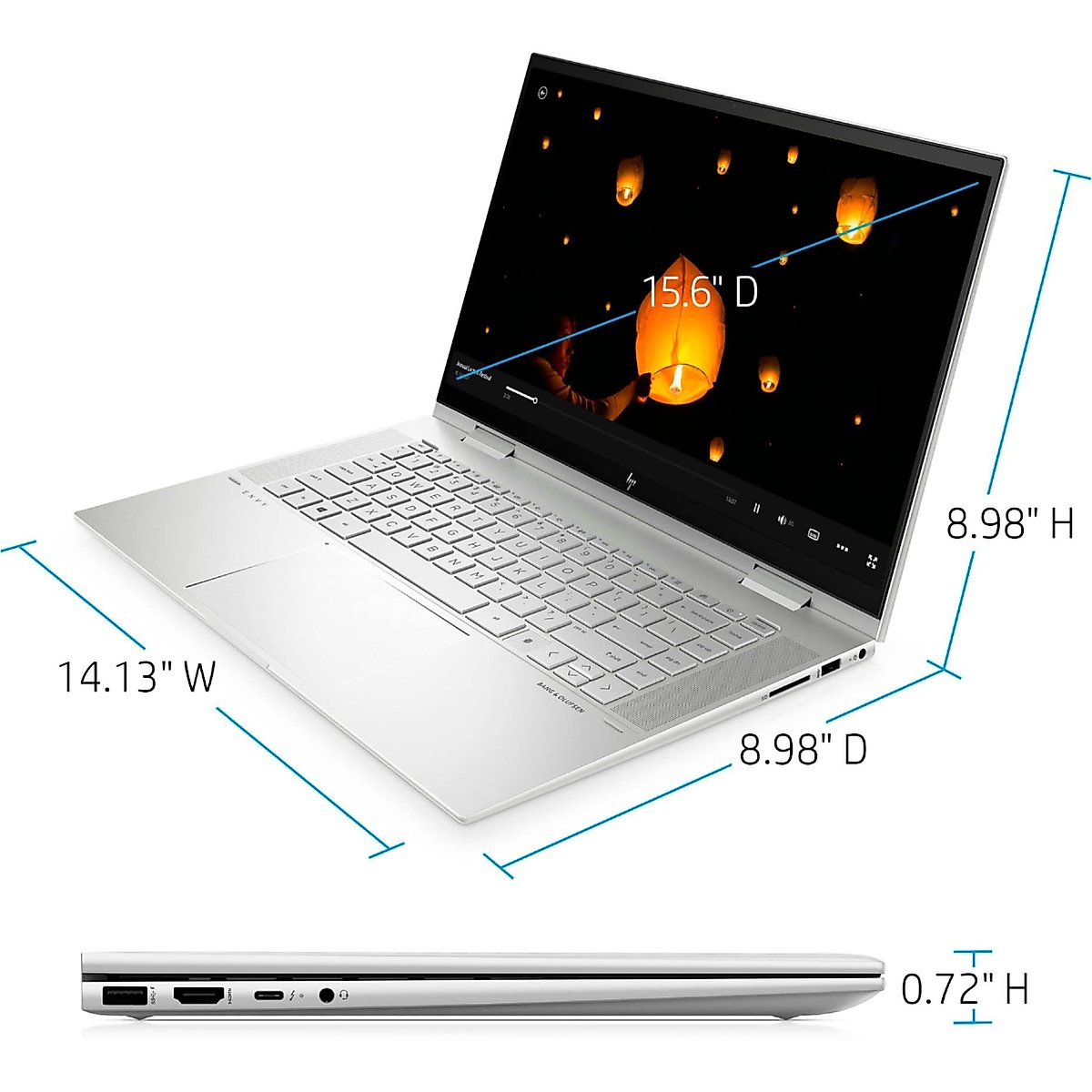 HP 2023 Envy X360 15.6" FHD IPS Touchscreen 2-in-1 Laptop Intel Quad-Core i7-1195G7 Iris Xe Graphics 32GB DDR4 1TB NVMe SSD HDMI Thunderbolt4 WiFi AX BT Backlit KB Windows 10 Pro w/RE USB