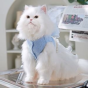 Cat Dress Harness with D Ring Summer Princess Style Seersucker Mesh Skirt Bow Dress for Small Medium Dogs Cats Girl Chihuahua Yorkie Teddy Pet Clothes (X-Large)