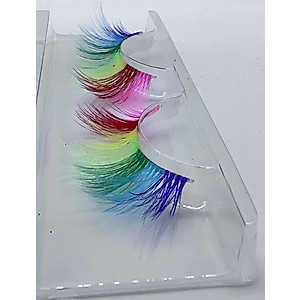 Alluring Synthetic Mink Lashes Reusable Strip False Eyelashes Cat-Eye, Fun Colored 3D Look Lashes, 2 Layers (Rainbow)