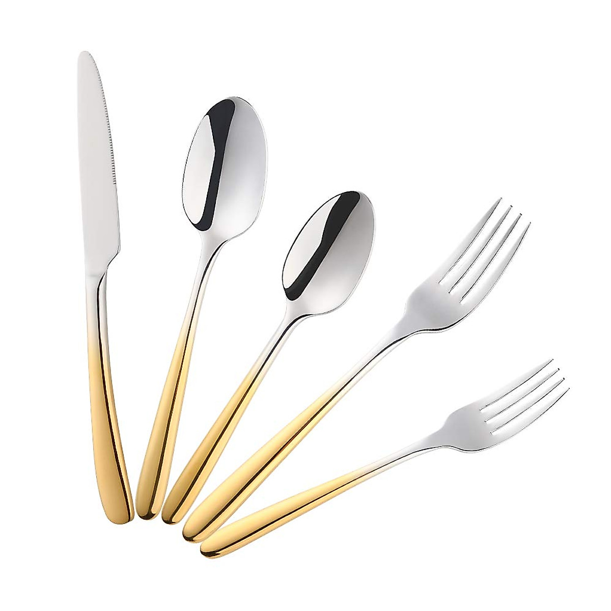 Buyer Star Stainless Steel Flatware Gradient Gold Silverware Set Dinner Spoons Forks Set Kitchen Tableware Cutlery Service for 4 (Service for 4, Style A-Gradient Gold)