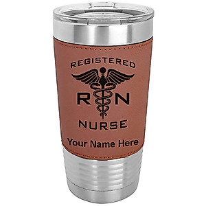 LaserGram 20oz Vacuum Insulated Tumbler Mug, RN Registered Nurse, Personalized Engraving Included (Faux Leather, Dark Brown)