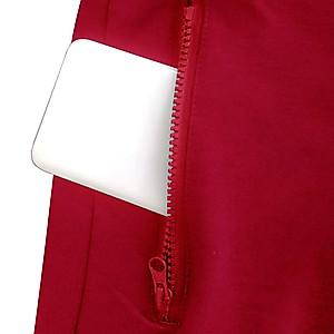 Wangdo Men's Joggers Sweatpants Gym Training Workout Pants Slim Fit with Zipper Pockets(Red-XXL)