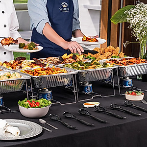 4 Full Size (For Price of 3) Disposable Buffet set with Spoons and Forks, Non-Stick Aluminum, Premium Chafing Dish Set for Events, Parties, Catering