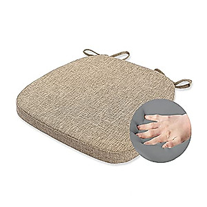 KGPLOME Chair Cushion with Ties for Dining Chairs - Memory Foam Non Slip Kitchen Chair Pad and Dining Seat Cushion with Machine Washable Cover [16.5 x 16.2 Inches] - Dark Beige