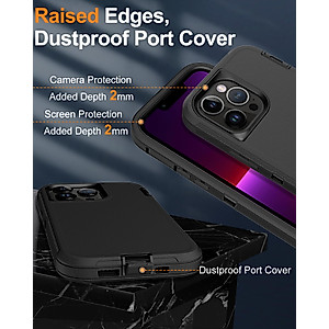 Aliruke for iPhone 13 Pro Max Case, with Screen Protector, Dust-Proof Port Cover, Full-Body Non-Slip Silicone Rubber Covered, Military Grade Drop-Proof Shockproof Phone Case, Black/Black