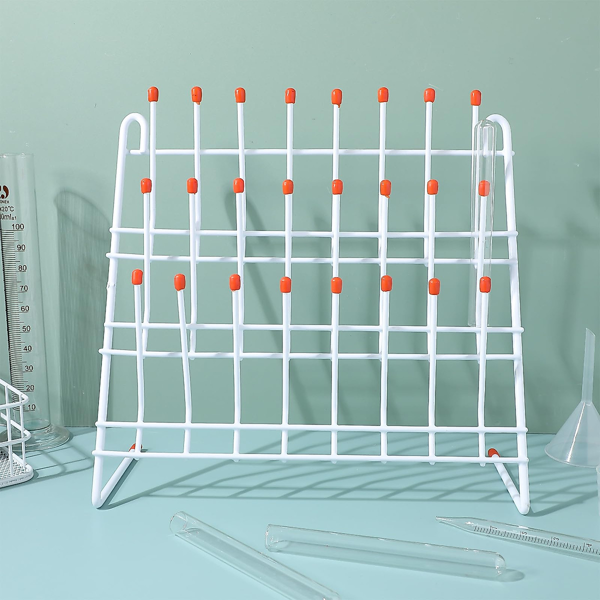 TEHAUX Lab Drying Rack, Laboratory Beaker Drying Holder 24 Pegs Laboratory Glassware Drying Rack Tube Drying Draining Rack Beaker Drying Equipment Vertical Bottle Drying Rack for Lab