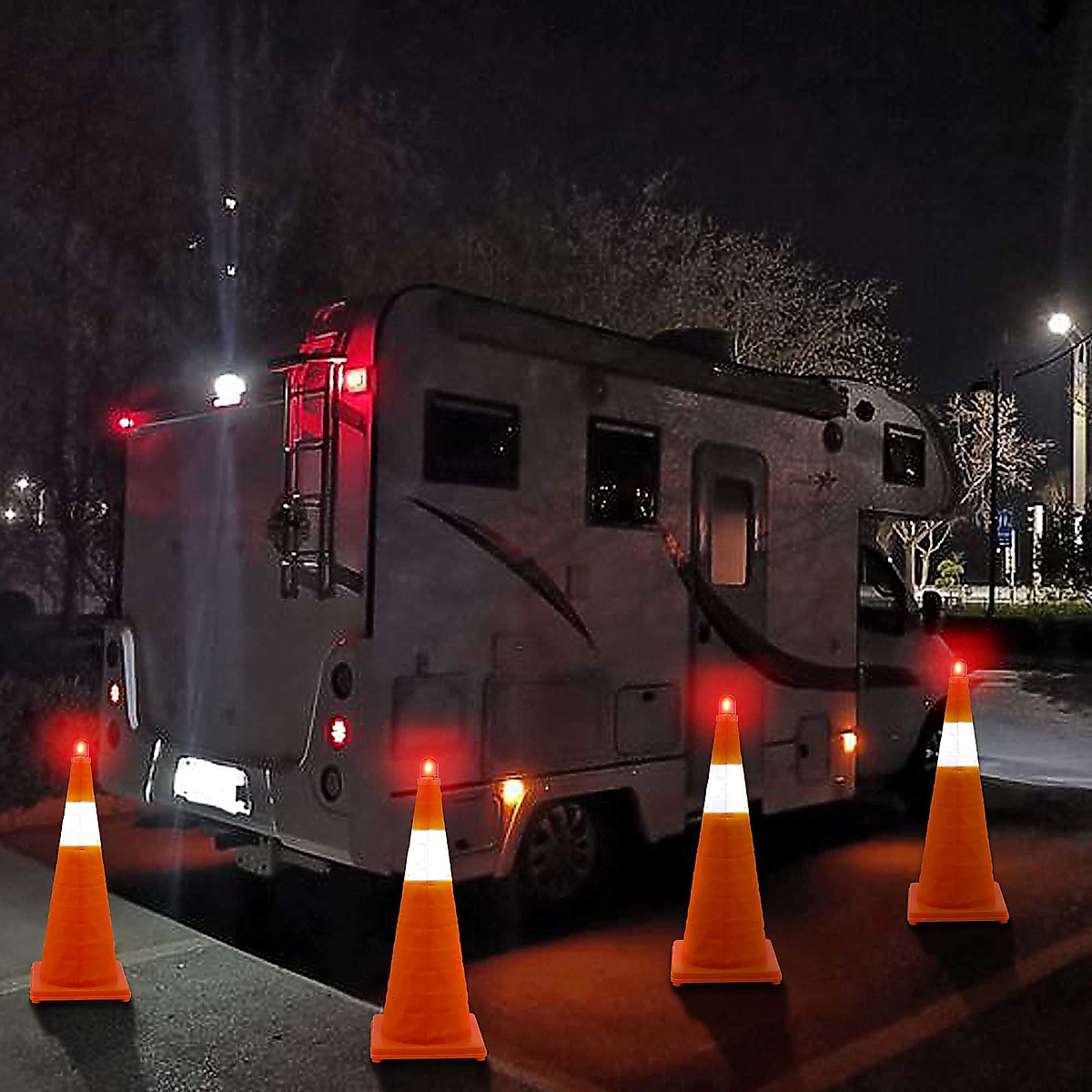 BATTIFE [2 Pack] 28 Inch Collapsible Traffic Safety Cones, Orange Cones, Multi Purpose Pop-up Cones with Reflective Collar, for Road Parking, Driving Practice