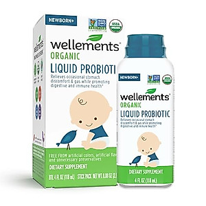 Wellements Certified USDA Organic Liquid Probiotic 4 Fl Oz, Gripe Water & Probiotics for Infant Digestion & Immune Health, Relief for Gas, Colic & Hiccups, Free from Dyes, Parabens, Preservatives