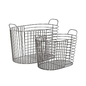 CosmoLiving by Cosmopolitan Metal Round Storage Basket with Handles, Set of 2 21", 17"W, Dark Gray