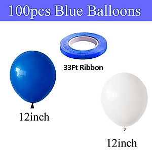 100pcs Royal Blue and White Latex Balloons 12 Inch w/Ribbon for Birthday Graduation Wedding Bridal Baby Shower Celebration Party Decorations Supplies