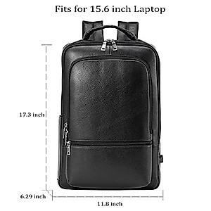 Womleys 15.6 Inch Genuine Leather Laptop Backpack for Men Women, Business Travel Backpack Hiking Rucksack Daypack (4#Black)
