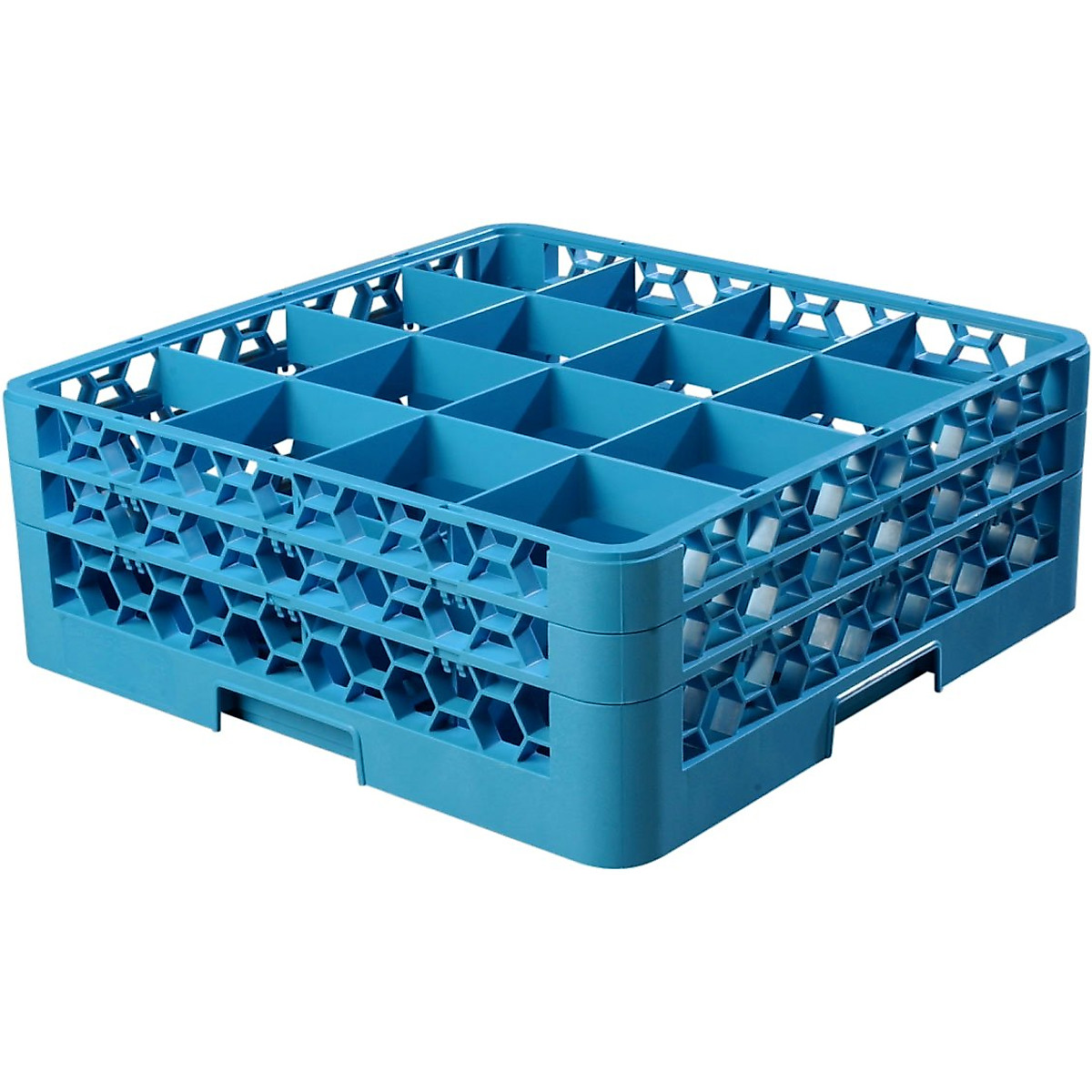 CFS RG16-214 OptiClean 16 Compartment Glass Rack with 2 Extenders, 4-7/16" Compartments, Blue (Pack of 3)