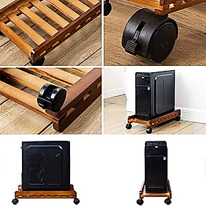 YGCBL Multifunction Portable Hand Trucks,Trolleywood Platform Dolly Transport Roller Wooden Movable Lightweight Computer Holder Moisture Proof with Brake Guardrail, 70Kg Capacity,Yellow,50X25X12Cm