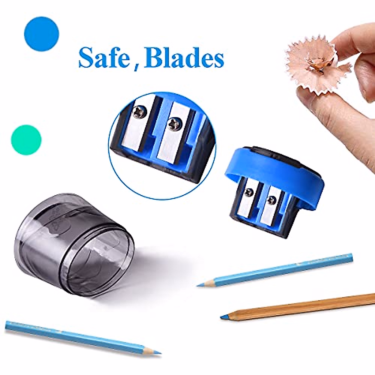 Pencil sharpeners, [12 Pack] Double Hole Coloured Pencil Sharpener with Container, Safety Sealed Blade Sharpener with Cover, Rubber and Sharpener Manual Sharpener for Kids School Stationery Multipack